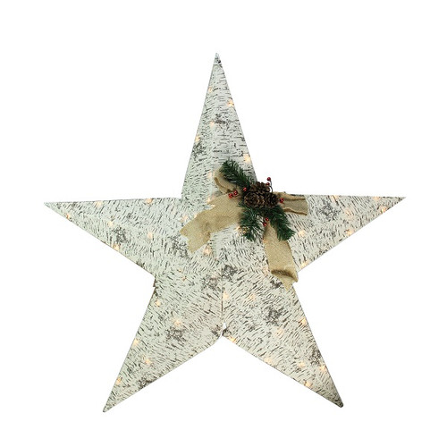 36" Lighted Country Rustic Birch Star Christmas Wall Decor - Clear ...