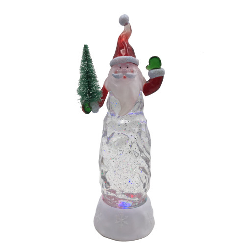 11" LED Lighted Santa Claus with Christmas Tree Glittering Snow Dome ...