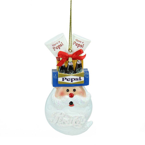 Glittered Santa Head Balancing Pepsi Christmas Ornament 3.75" (96mm ...