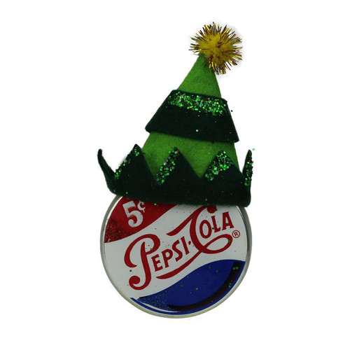 Green & Gold Hat on Pepsi Logo Puck Shaped Glass Christmas Ornament 4. ...