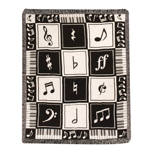 Black & White Musical Notes Two Layer Throw Blanket 46" x 60 ...