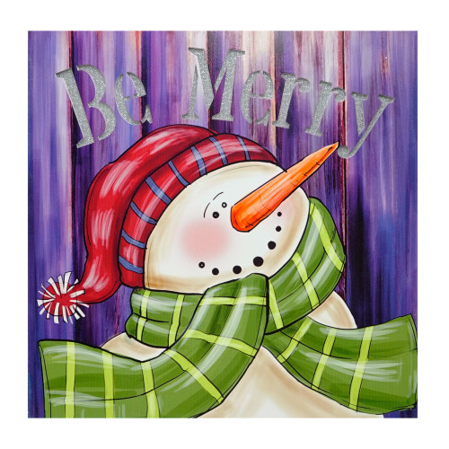 LED Lighted "Be Merry" Smiling Snowman Christmas Canvas Wall Art 11.75 ...
