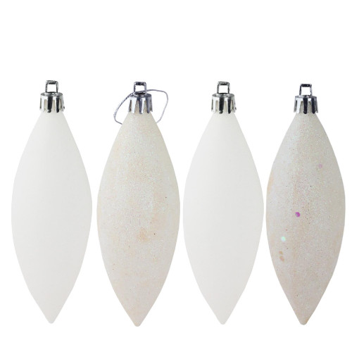 8ct Winter White Shatterproof 4-Finish Christmas Finial Drop Ornaments ...
