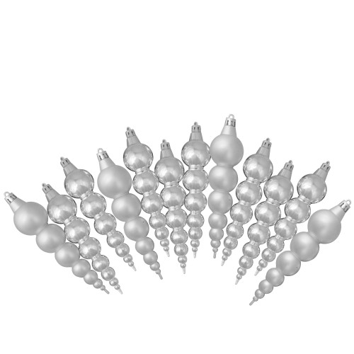 12ct Silver Splendor Shatterproof 2-Finish Finial Christmas Ornaments 6 ...