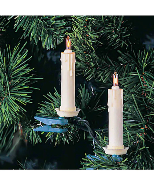 Clip-on White Candle Light String Set - 9' Green Wire - Set of 10 ...