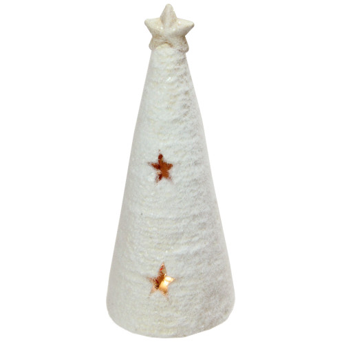 8" LED Lighted White Christmas Tree with Star Cut-Outs Table Top Figure ...