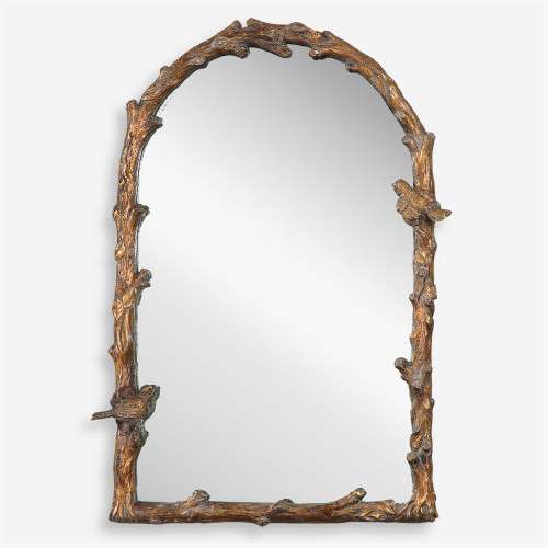 Distressed Bird & Vine Wall Arch Mirror - 37" - Brown & Gold ...