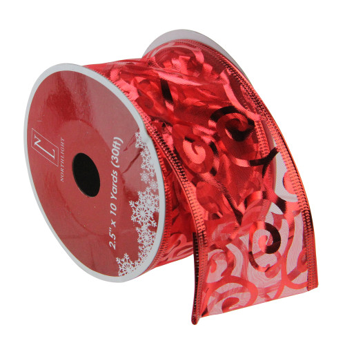 Pack of 12 Red Swirls Wired Christmas Craft Ribbons - 2.5" x 120 Yards ...