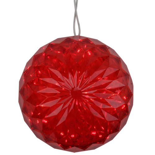 6” Red LED Christmas Crystal Sphere Hanging Outdoor Decoration ...