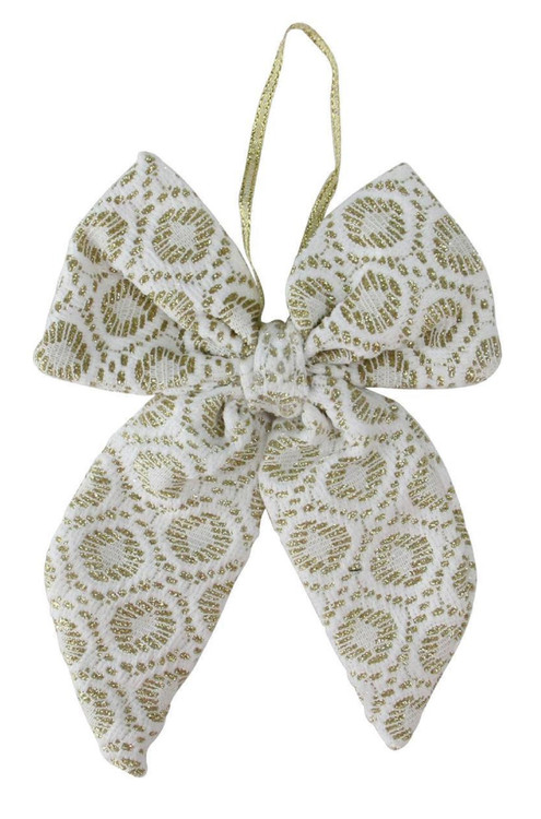 5.75" White & Gold Small Double Loop Bow Christmas Decor | Christmas ...