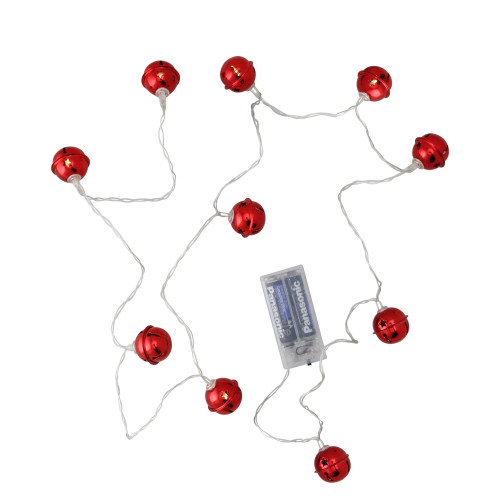 10 Battery Operated Red LED Jingle Bell Novelty Christmas Lights - 4.6 ...