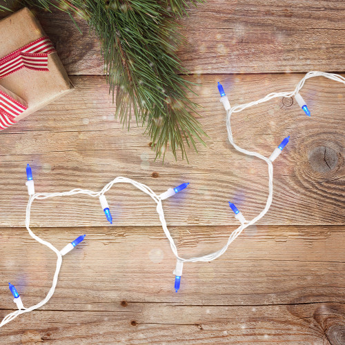 100 Blue LED Mini Christmas Lights - 33 ft White Wire | Christmas Central