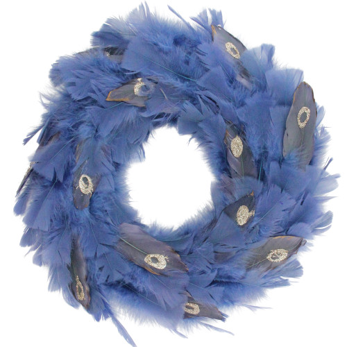 Blue & Gray Feather Artificial Christmas Wreath - 14-Inch, Unlit ...
