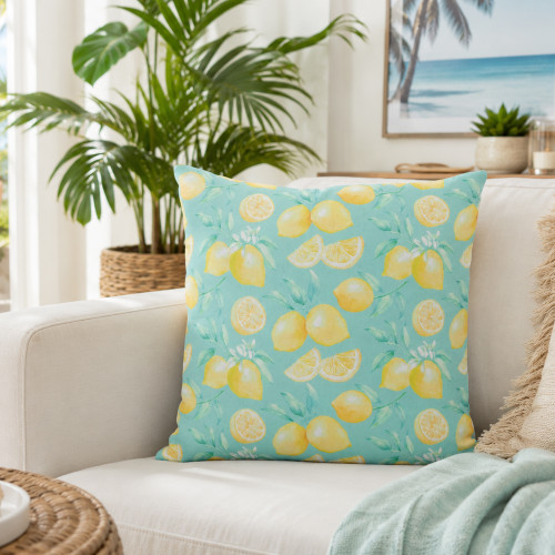 18" Blue & Yellow Tropical Lemons Square Throw Pillow | Christmas Central