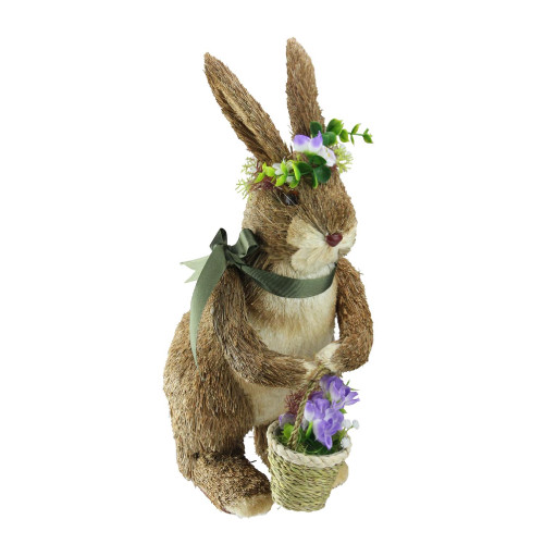 16.5" Standing Sisal Easter Bunny with Basket Spring Figure | Christmas ...
