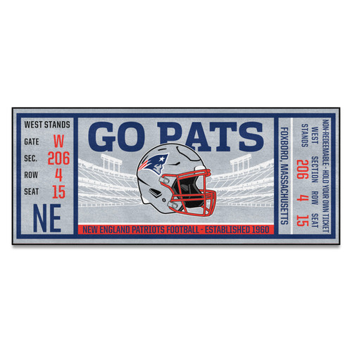 30" x 72" Gray & Blue NFL New England Patriots Ticket Mat Area Rug ...