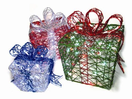 Set of 3 LED Lighted Multi-Color Glitter Present Gifts Yard Decorations ...