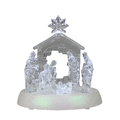 7.75" LED Holy Family in Stable Christmas Nativity Scene Tabletop ...