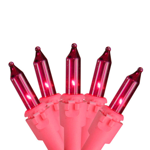 50-Count Pink Mini Christmas Light Set, 14ft Pink Wire | Christmas Central