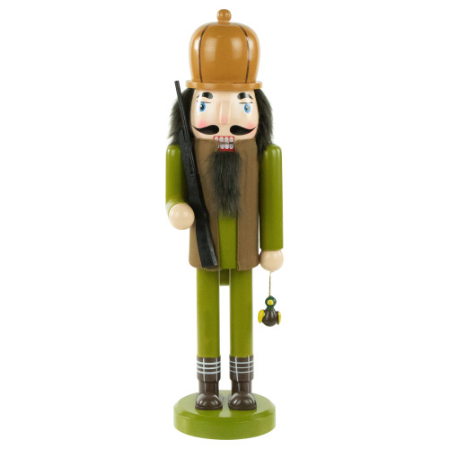14" Green & Brown Wood Duck Hunter Wooden Christmas Nutcracker ...