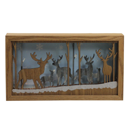 10.5" Lighted Wooden Reindeer Shadow Box Christmas Decoration ...