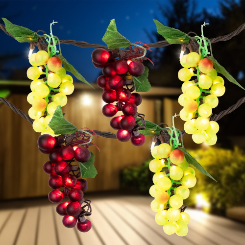 5-Count Red & Green Grape Cluster String Light Set, 8ft Brown Wire ...