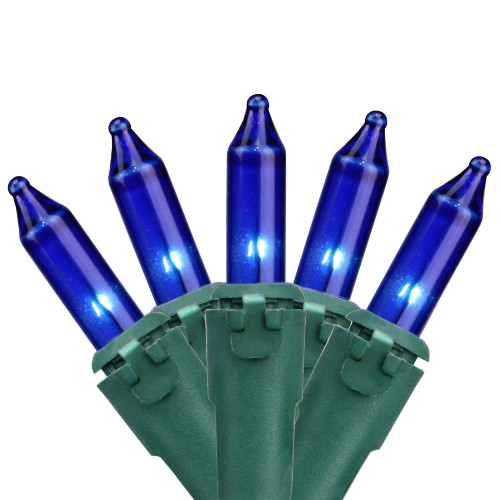 Set of 100 Blue Mini Christmas Lights 4.25" Spacing | Green Wire ...