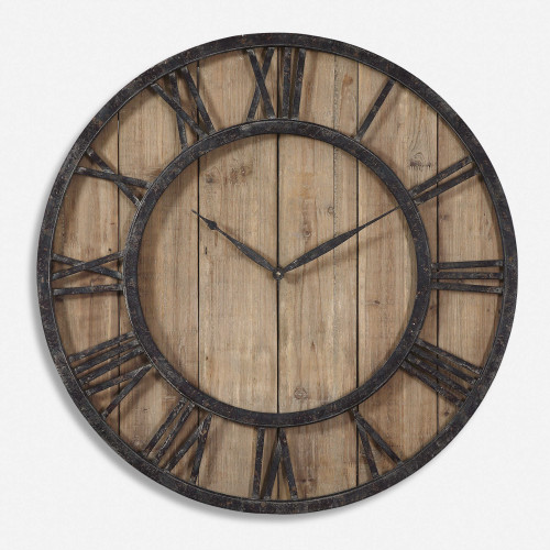 Wooden Roman Round Wall Clock - 30" - Brown | Christmas Central