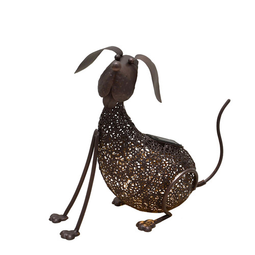 Solar LED Lighted Dog Outdoor Garden Statue - 14" - Brown | Christmas ...