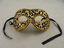 7" Gold & Black Big Cat Animal Print Halloween Mask with Sequins - One ...
