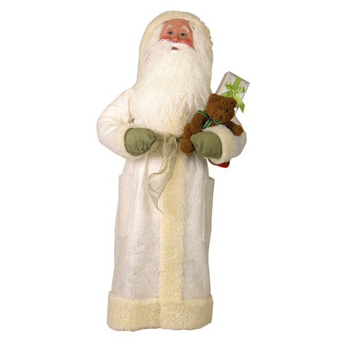 30" Winter White Glittered Santa Claus Trimmed in Faux Fur Christmas ...