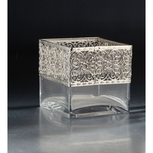 6" Clear & Silver Colored Square Tabletop Glass Vase | Christmas Central
