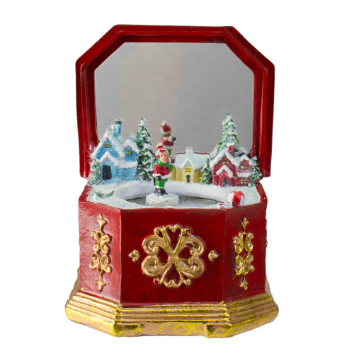 6.5" Red & Gold Holiday Winter Village Music Box | Christmas Central