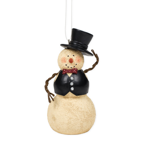 4" Ivory & Black Tipping Hat Snowman with Vest Christmas Ornament ...