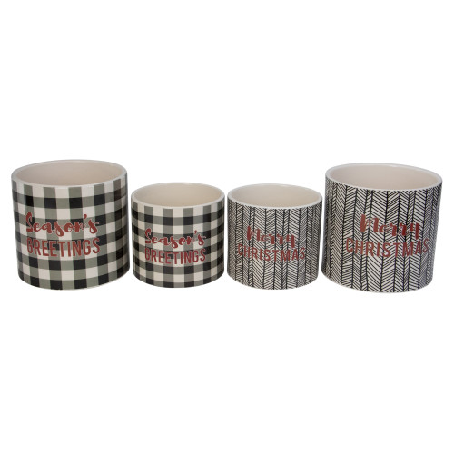 Set of 4 White & Black Holiday Slogan Printed Christmas Pots 6 ...