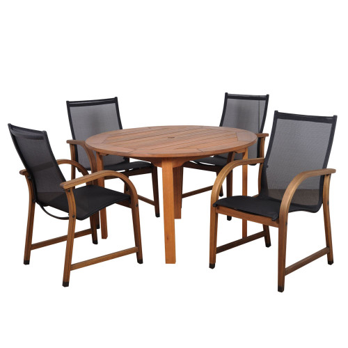 5-Piece Brown Bahamas Eucalyptus Round Patio Dining Set 47" | Christmas ...