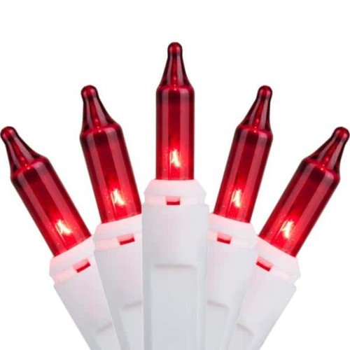 100-Count Red Mini Christmas Light Set, 18ft White Wire | Christmas Central