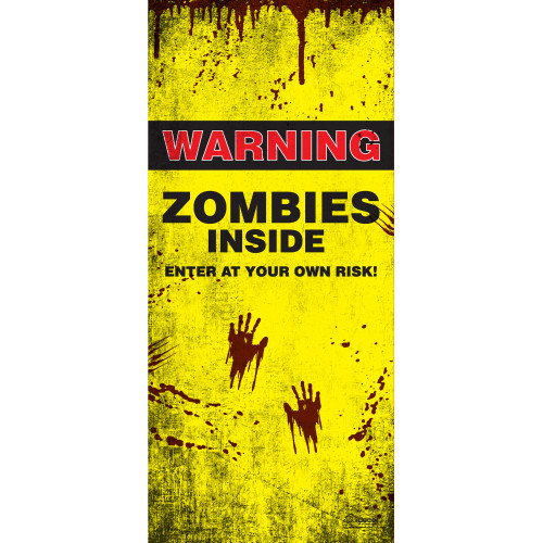 36" x 80" Yellow & Black "ZOMBIES INSIDE" Halloween Front Door Banner ...