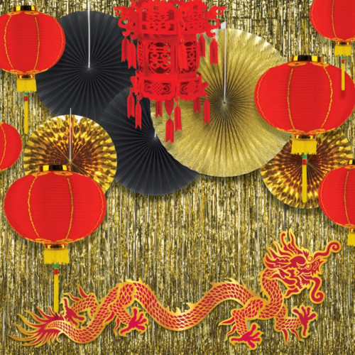 Club Pack of 12 Gold & Black Paper Foil Fans Hanging Decors 16 ...