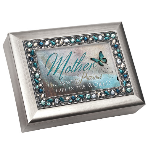 Mother's Love Rectangular Keepsake Music Box - 8" - Blue & Silver ...