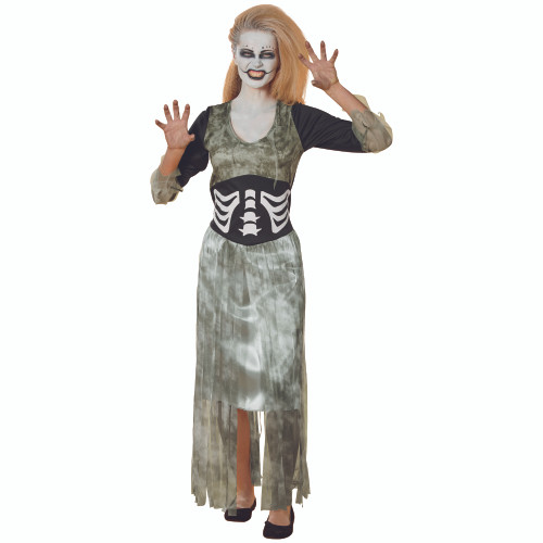 Gray & Black Zombie Bride Women Adult Halloween Costume - Small ...
