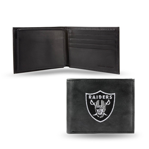 4" Black & White NFL Oakland Raiders Embroidered Billfold Wallet ...