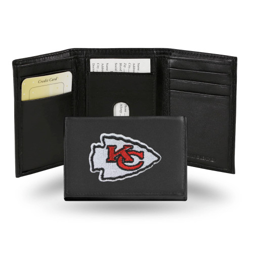4" White & Black NFL Kansas City Chiefs Embroidered Trifold Wallet ...