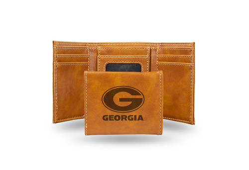 GEORGIA UNIVERSITY ENGRAVED BROWN TRIFOLD WALLET | Christmas Central