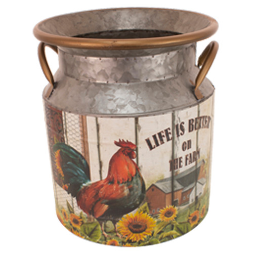 9" Rooster Designed Unique Galvanized Metal Round Bucket | Christmas ...