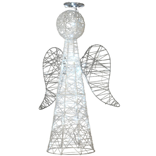 36" Pre-Lit White & Silver Angel Cone Christmas Outdoor Decoration ...