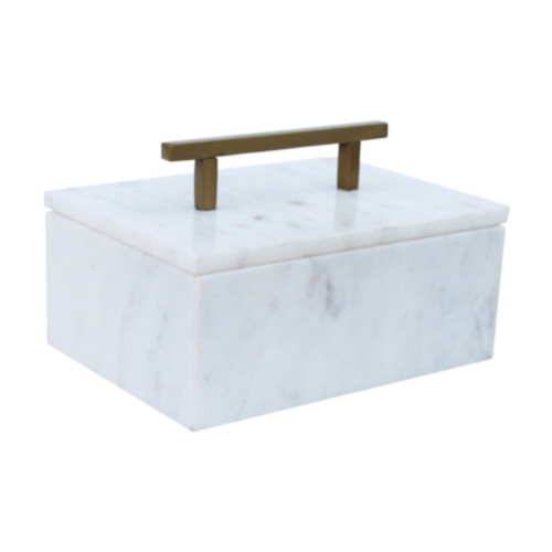 Rectangular Marble Box with Handle - 7" - White | Christmas Central