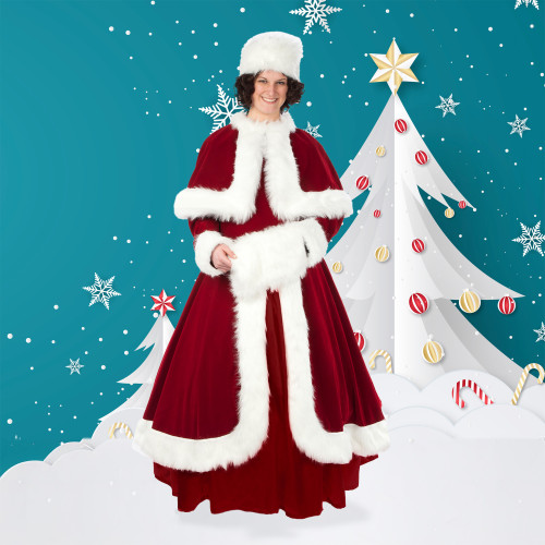 6-Piece Burgundy & White Elegant Velvet Mrs. Claus Costume - Adult Size ...
