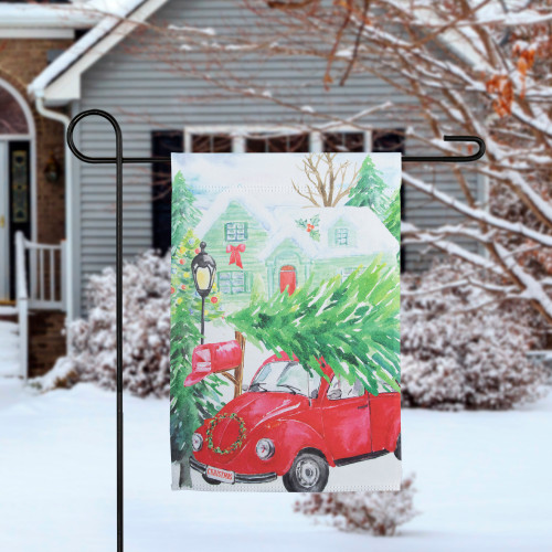 Red Car & Christmas Tree Outdoor Garden Flag 12.5" x 18" | Christmas ...