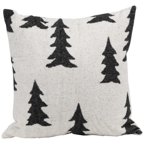 17" White & Black Forest Trees Worsted Christmas Square Throw Pillow ...